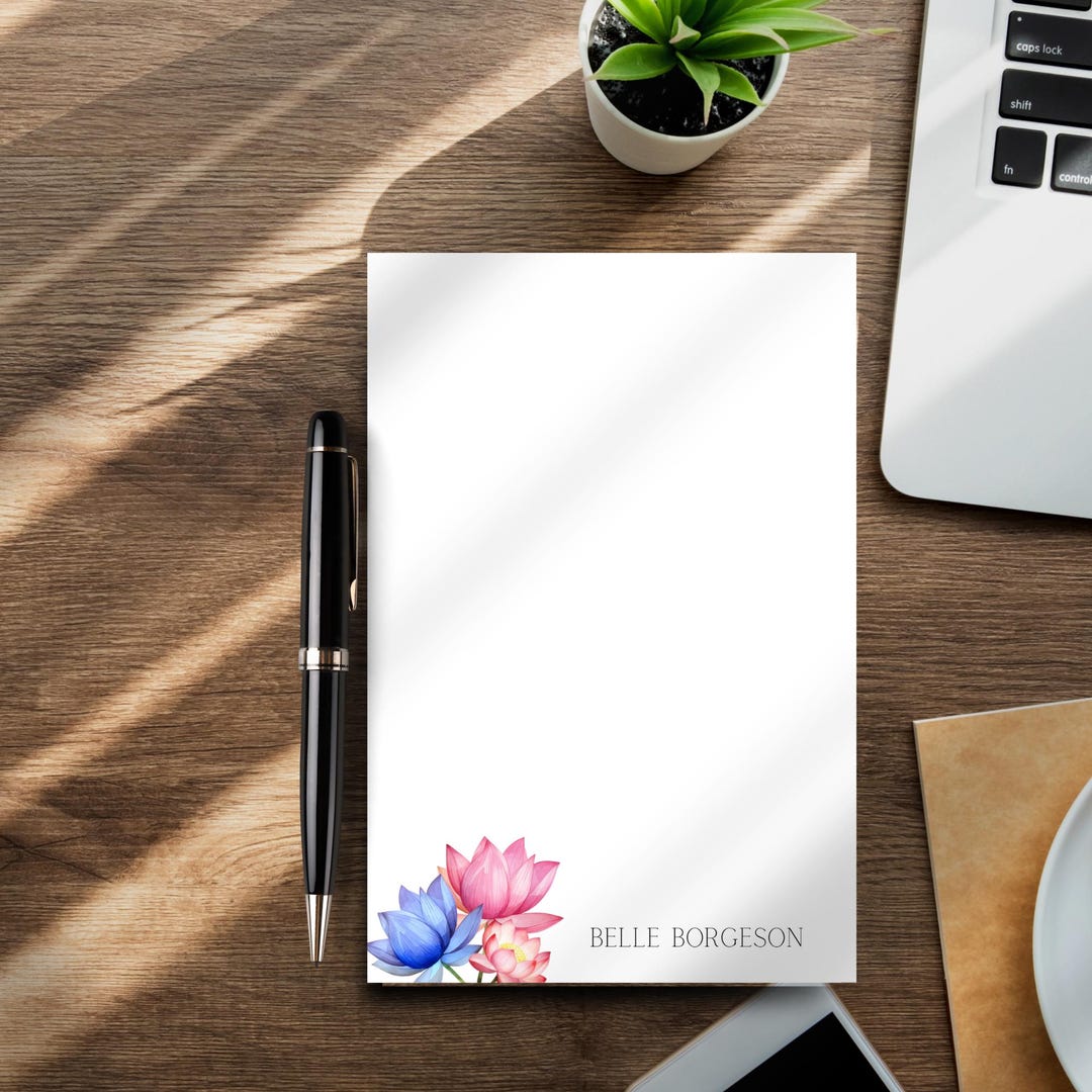 Personalized Lotus Flower Notepad: Custom Stationery Gift - Etsy