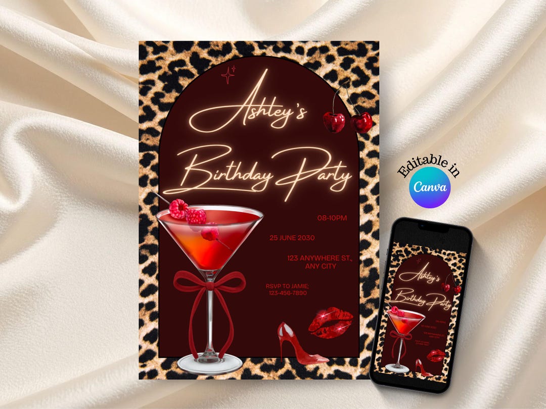 Cheetah Print Birthday Invitation, Leopard Print Red Bow Coquette ...