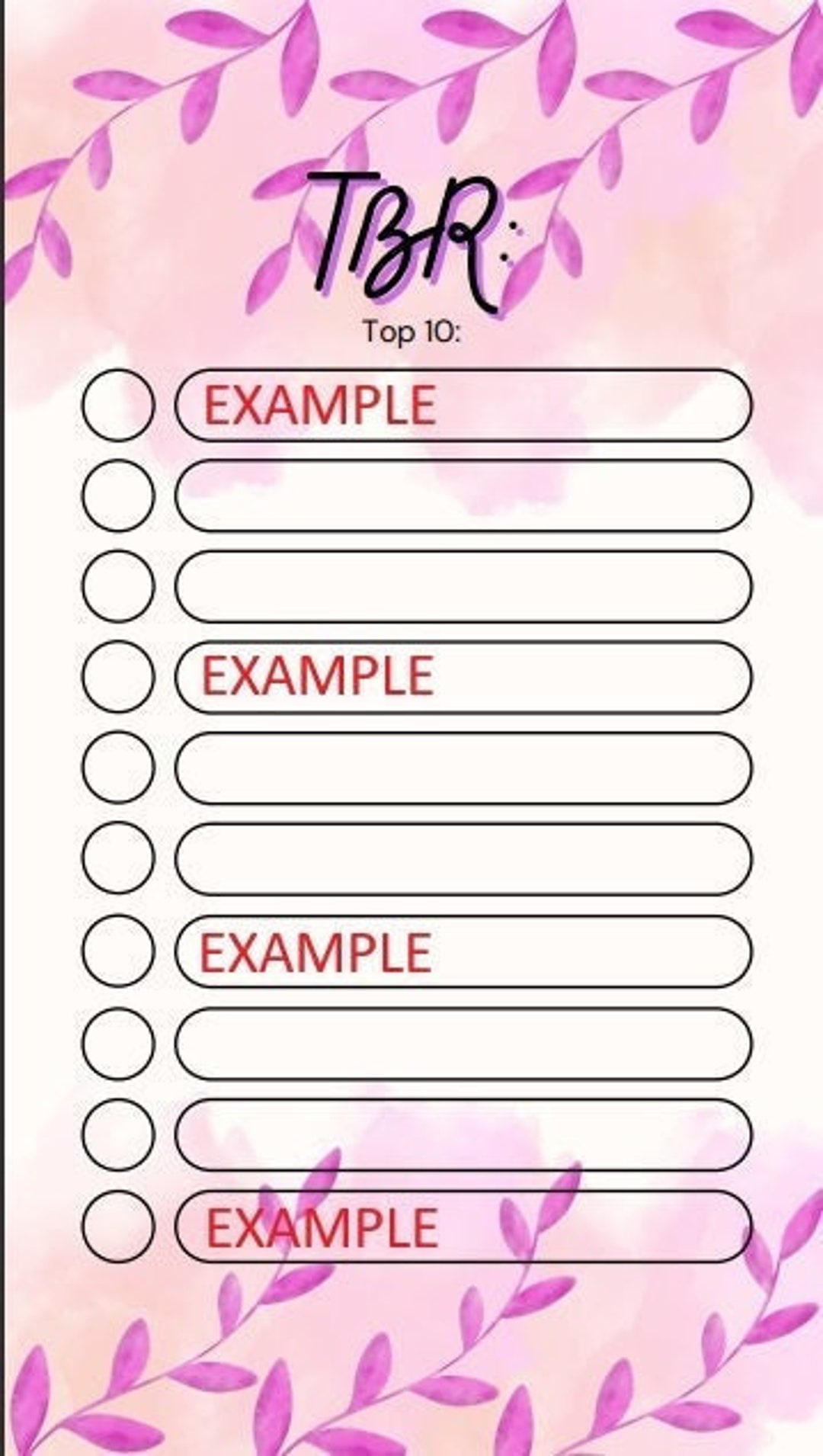 TBR (to Be Read) Worksheet - Printable - Etsy