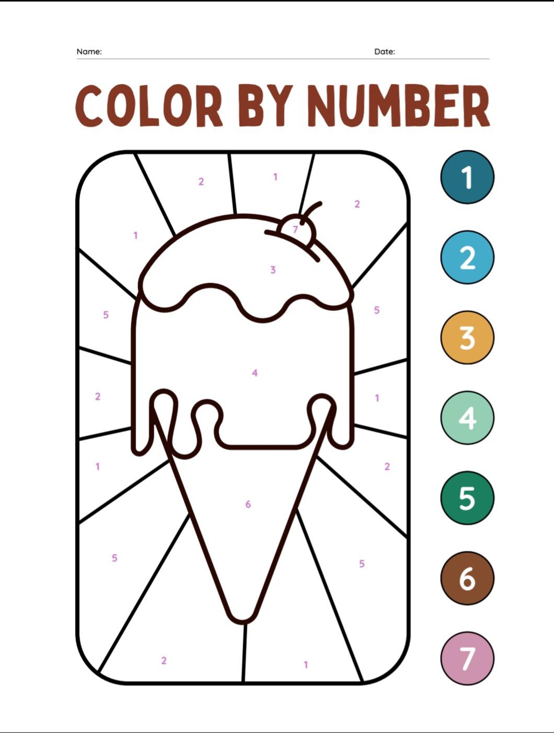 Summer Ice Cream Color by Number Digital Download - Etsy
