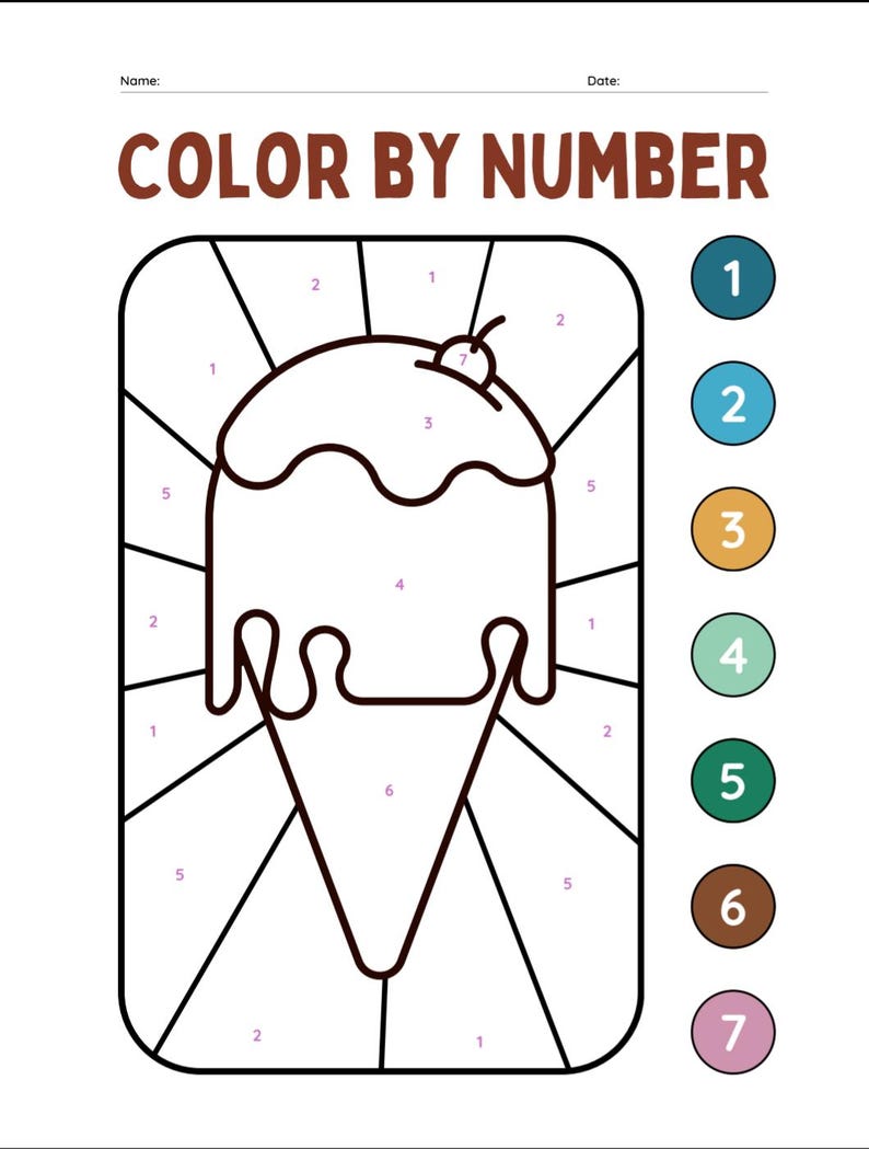 Summer Ice Cream Color by Number Digital Download - Etsy