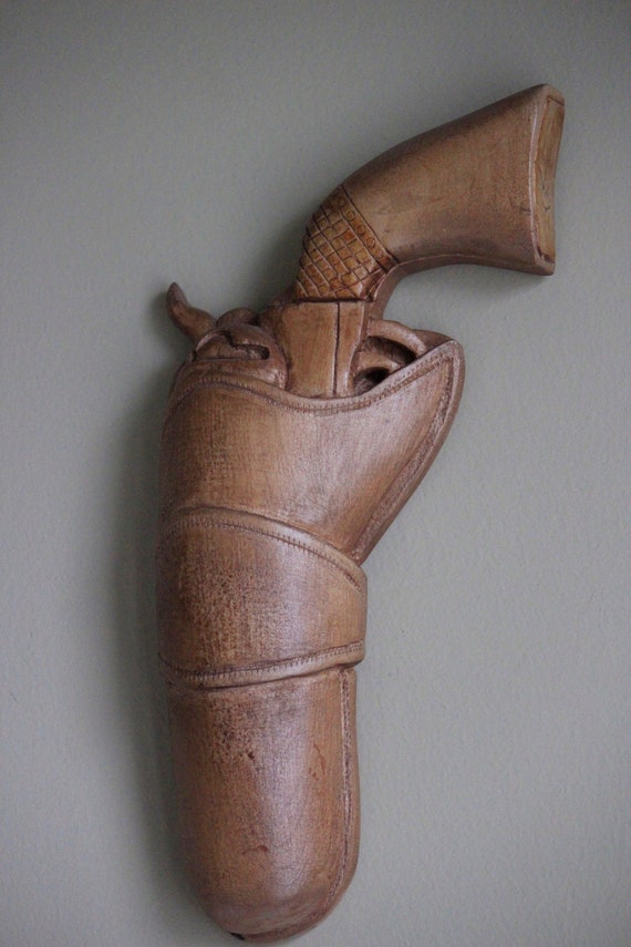 Hand Carved Wood Carving Gun in Holster Basswood Relief Wall - Etsy