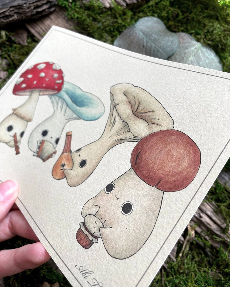 The Fungis Mushling Band Print Musical Mushroom Fine Art | Etsy