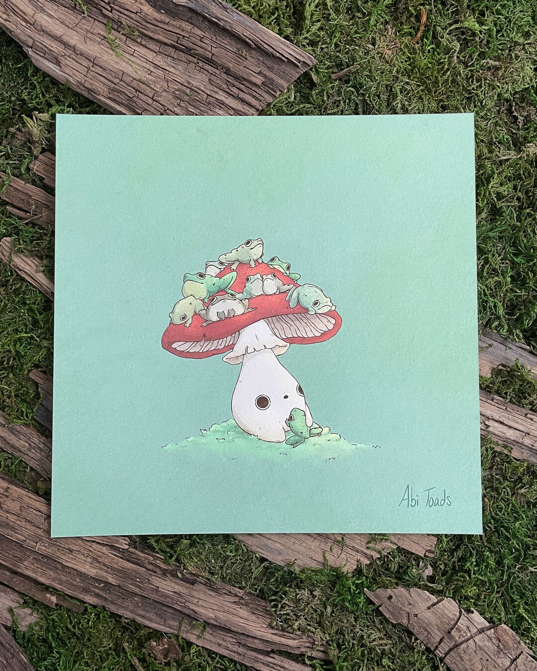 Mushling and Froggy Friends Print - Cute Mushroom and Frogs Fine Art ...