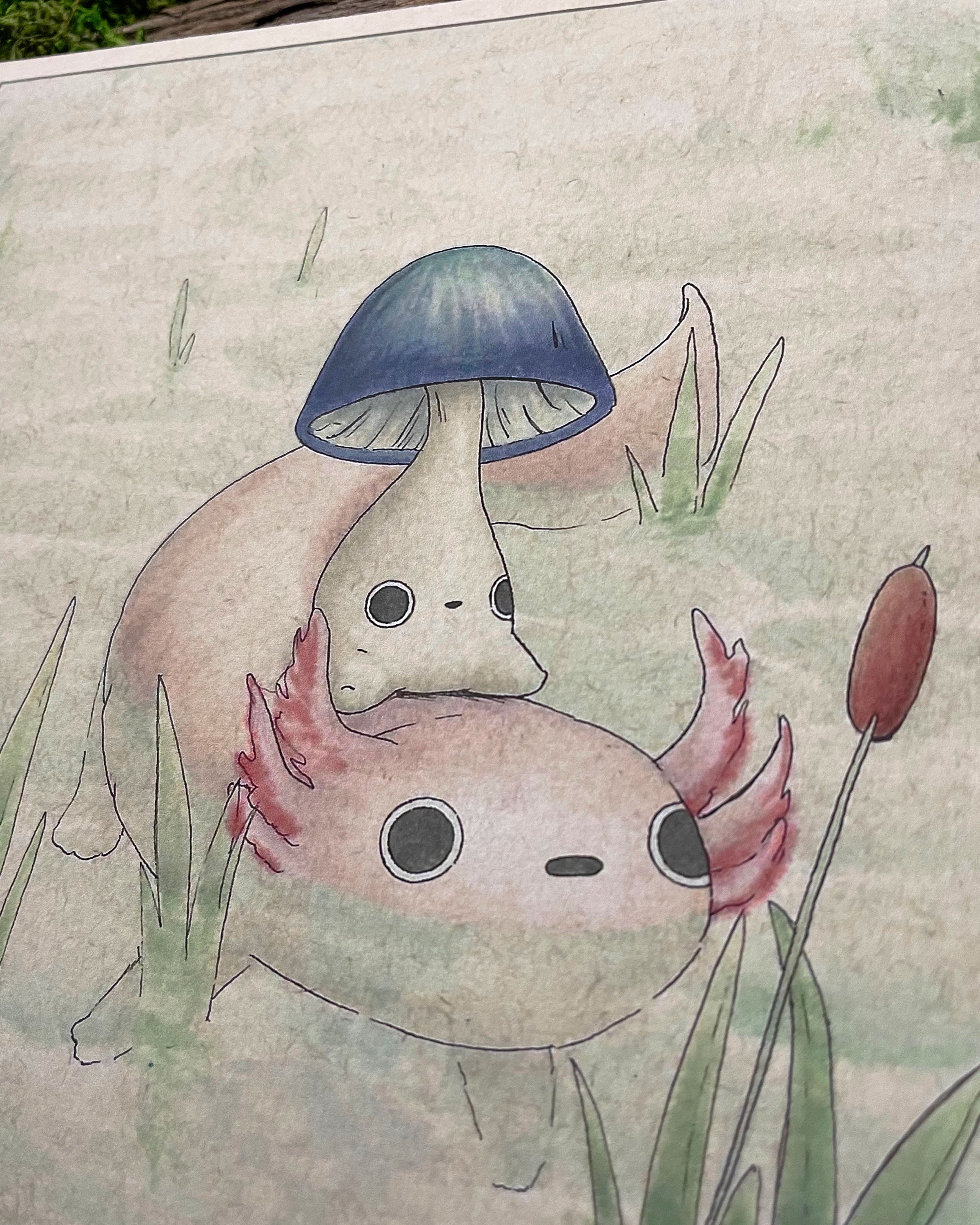 Mushling and Axolotl Print Mushroom Axolotl Fine Art Giclée - Etsy ...