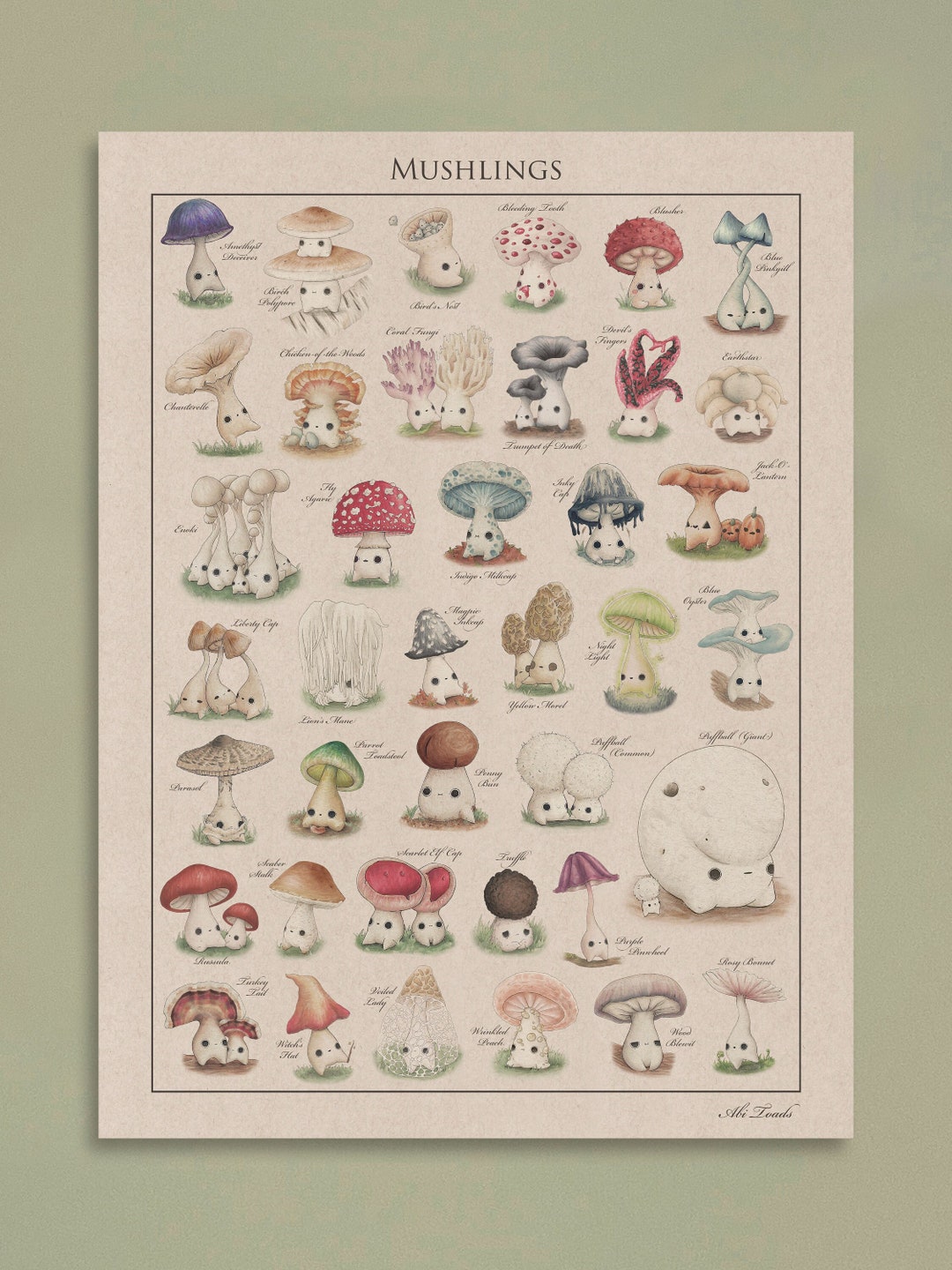 Grand Mushling Identification Print - Large Mushroom Botanical Fine Art ...