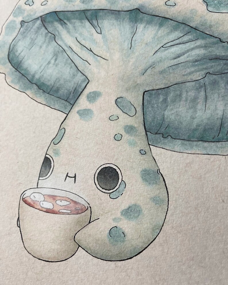 Hot Cocoa Mushling Print Cute Mushroom Fine Art Giclée Print - Etsy