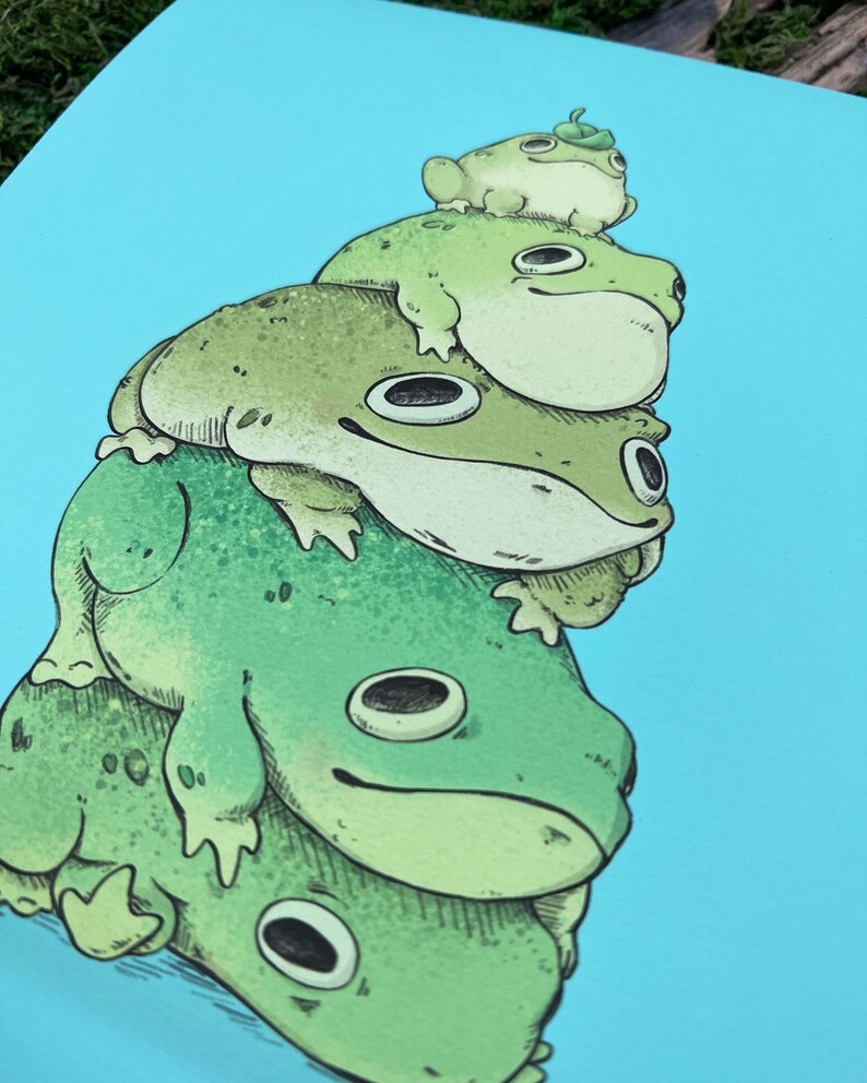 Frog Stack Print Cute Froggies Fine Art Giclée Print - Etsy