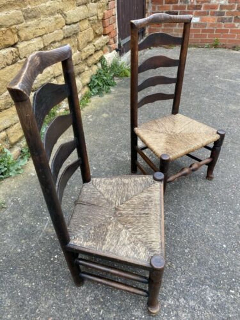 Antique Pair Lancashire Oak Ladder Back Chairs, C 1890 - Etsy UK