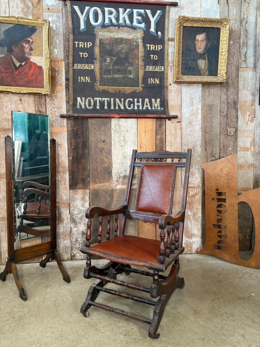 Antique Edwardian American Rocker Armchair Leather Seat and Back, C1900 ...