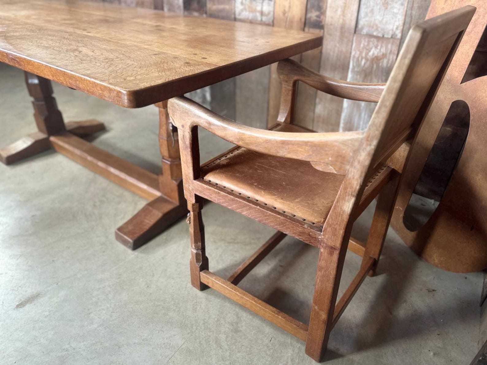 Vintage Set of Eight Oak and Leather Mouseman Dining Chairs, C 1955 ...