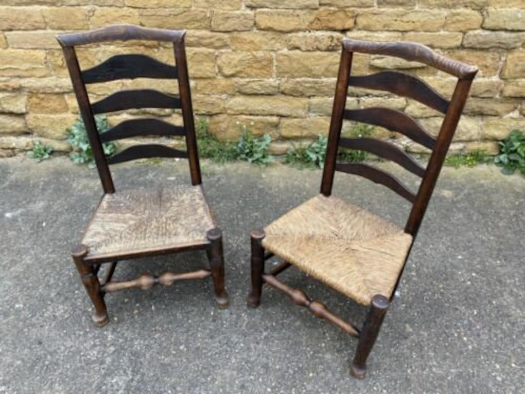 Antique Pair Lancashire Oak Ladder Back Chairs, C 1890 - Etsy