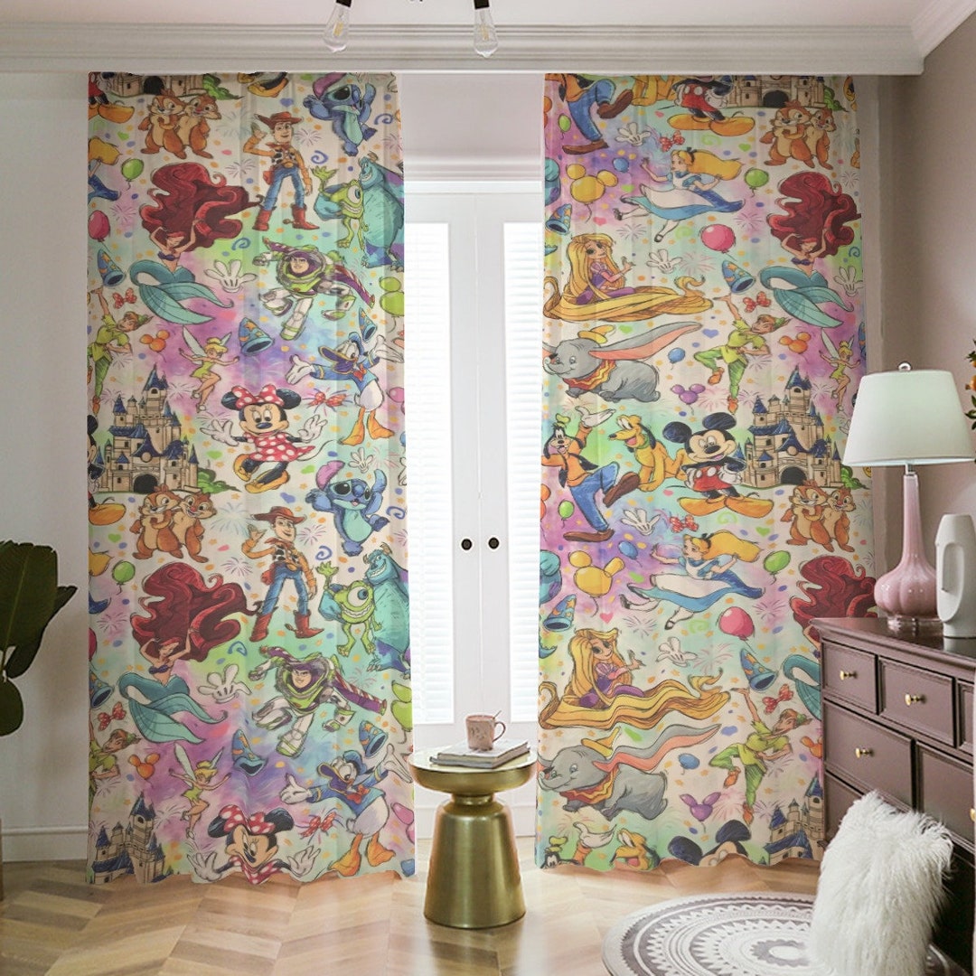 Disney Collage Home Decor Characters Rainbow Curtains With Hooks - Etsy