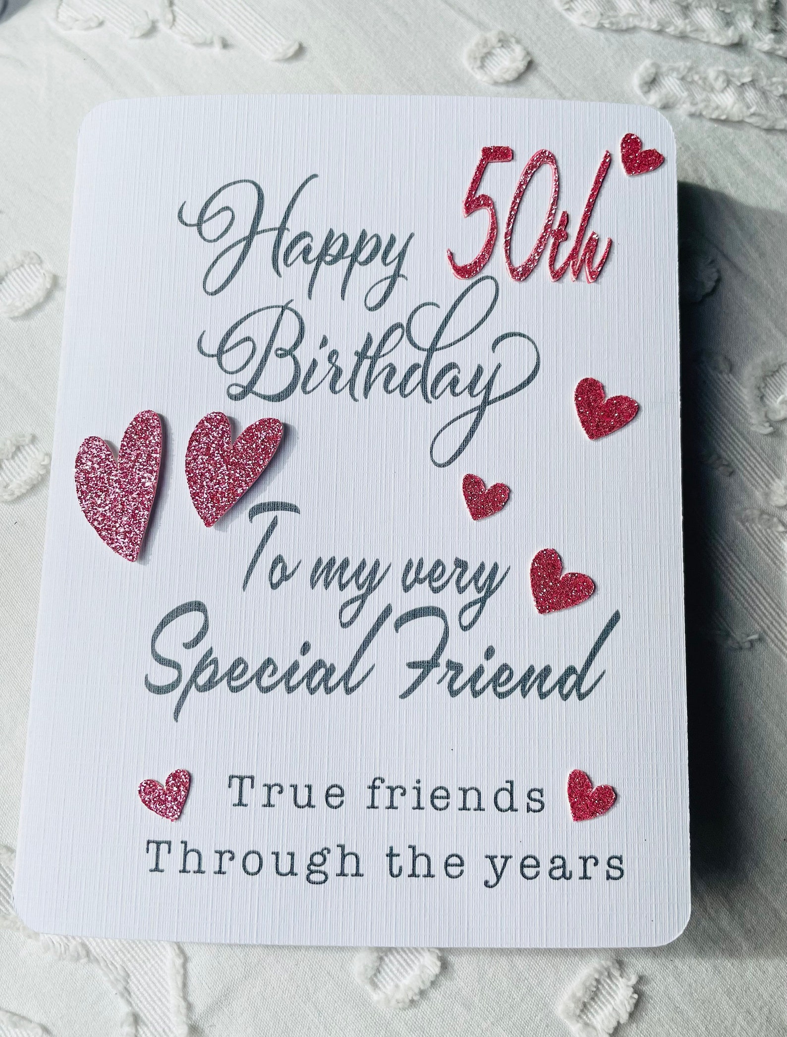 50th Birthday Card for True Friend Pretty Pink Fiftieth Greetings Card ...