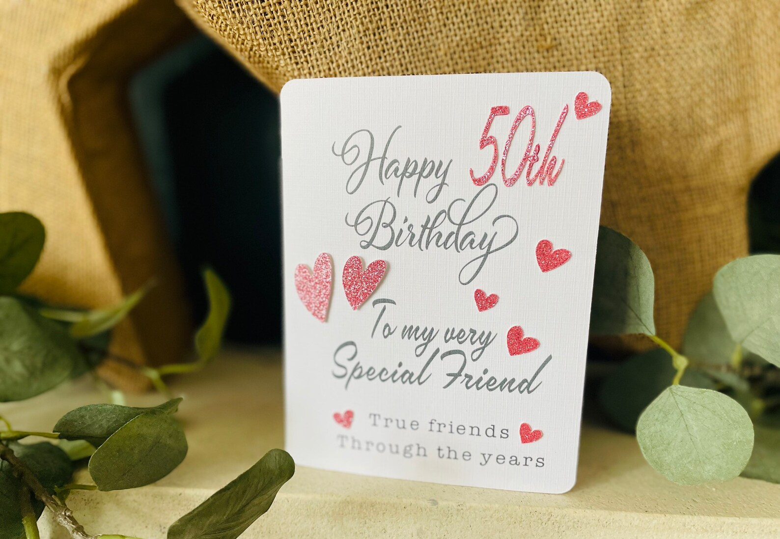 50th Birthday Card for True Friend Pretty Pink Fiftieth Greetings Card ...