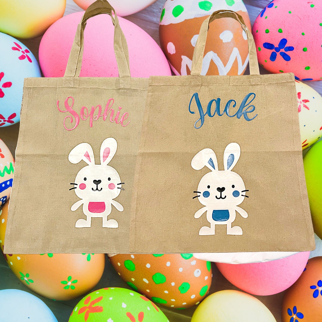 Personalised Easter Egg Hunt Bag, Children's Custom Easter Bunny Bag ...
