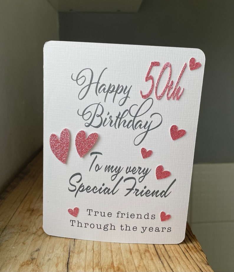 50th Birthday Card for True Friend Pretty Pink Fiftieth Greetings Card ...