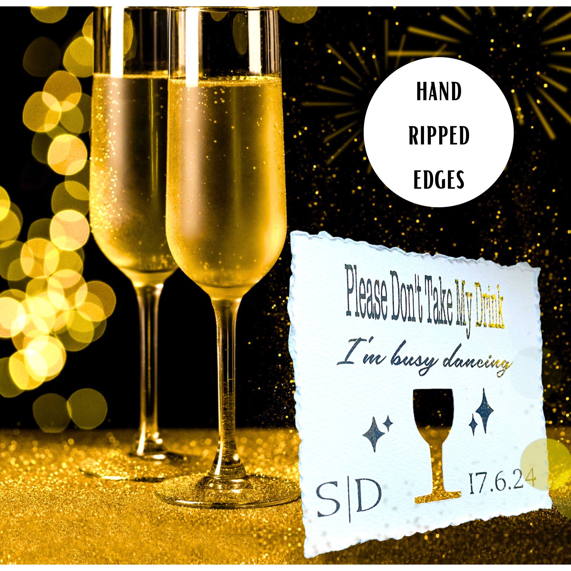 Torn Square Wedding Table Decor Drink Toppers, Save My Drink Im Dancing ...