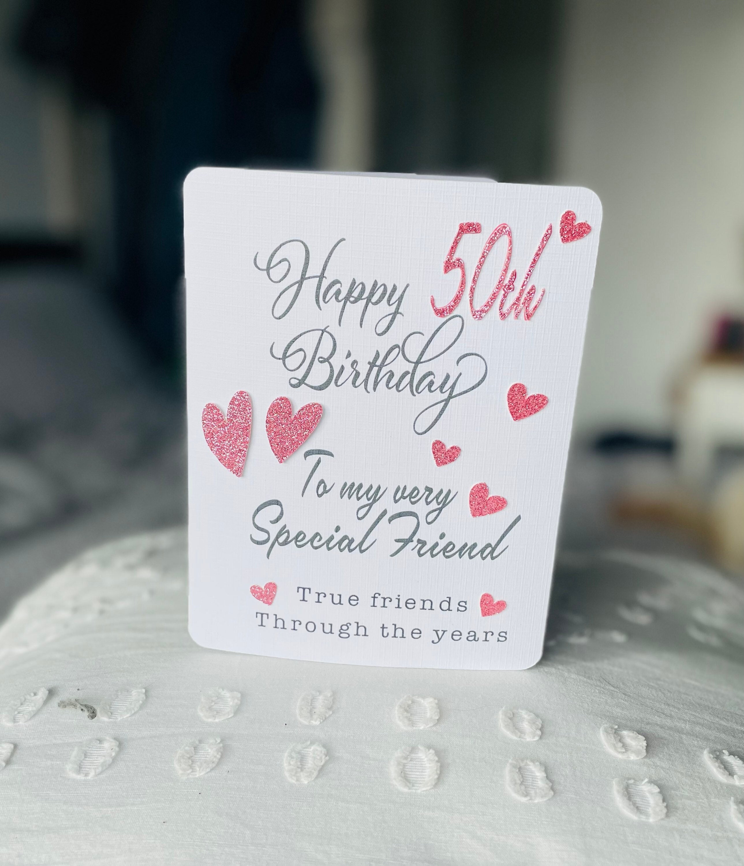 50th Birthday Card for True Friend Pretty Pink Fiftieth Greetings Card ...