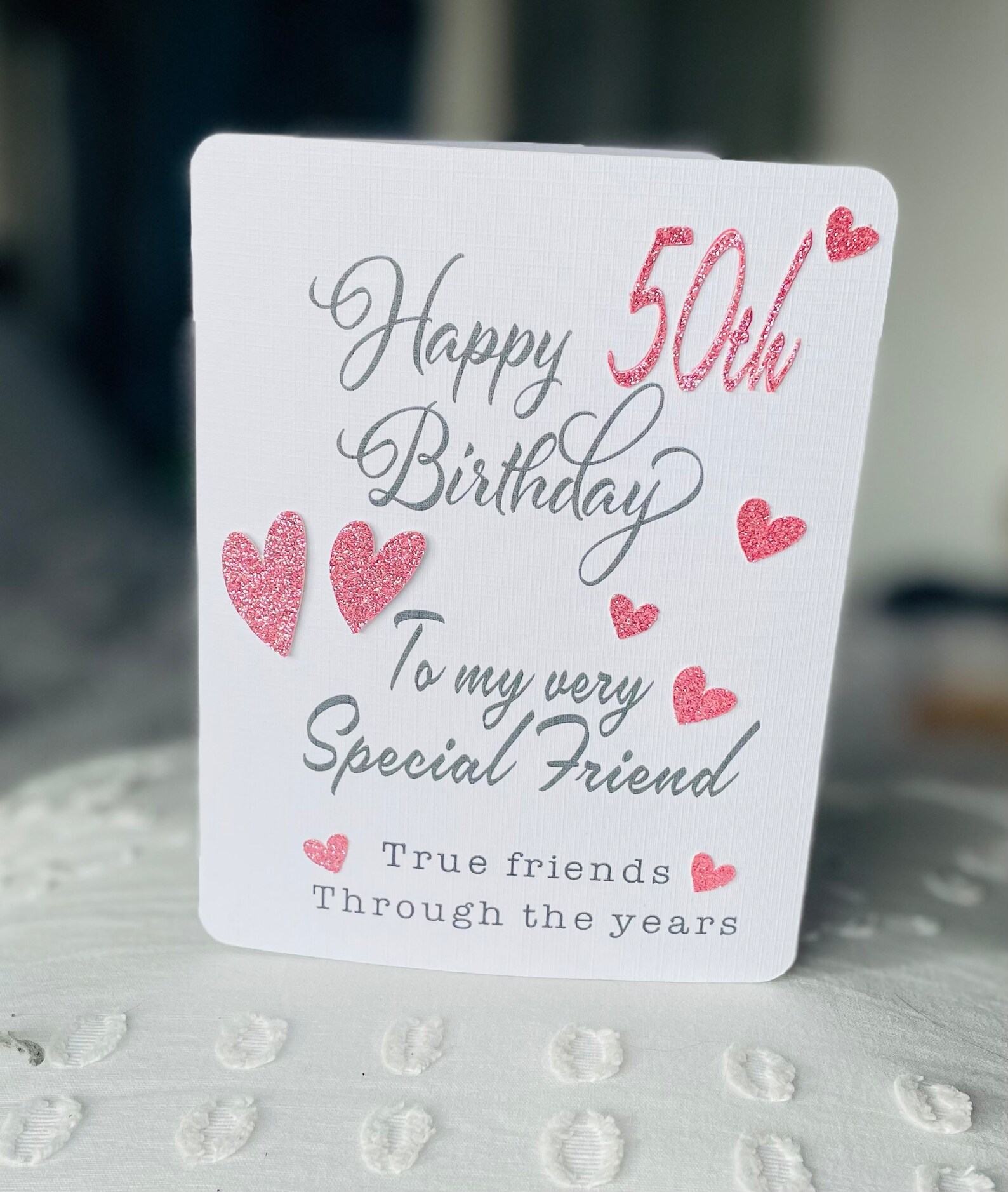 50th Birthday Card for True Friend Pretty Pink Fiftieth Greetings Card ...