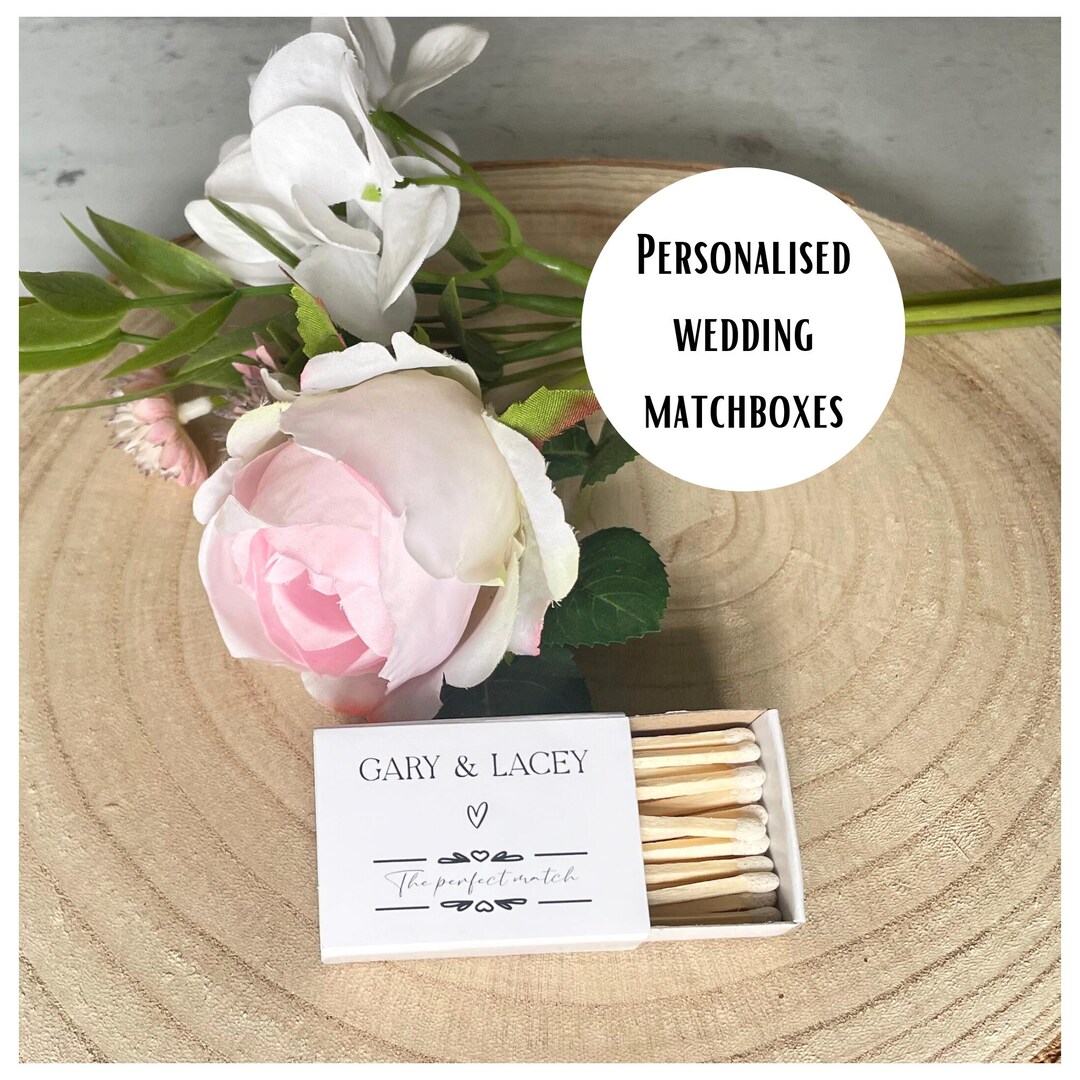 Handcrafted Matchbox With White Tip Matches for Weddings, Personalised ...
