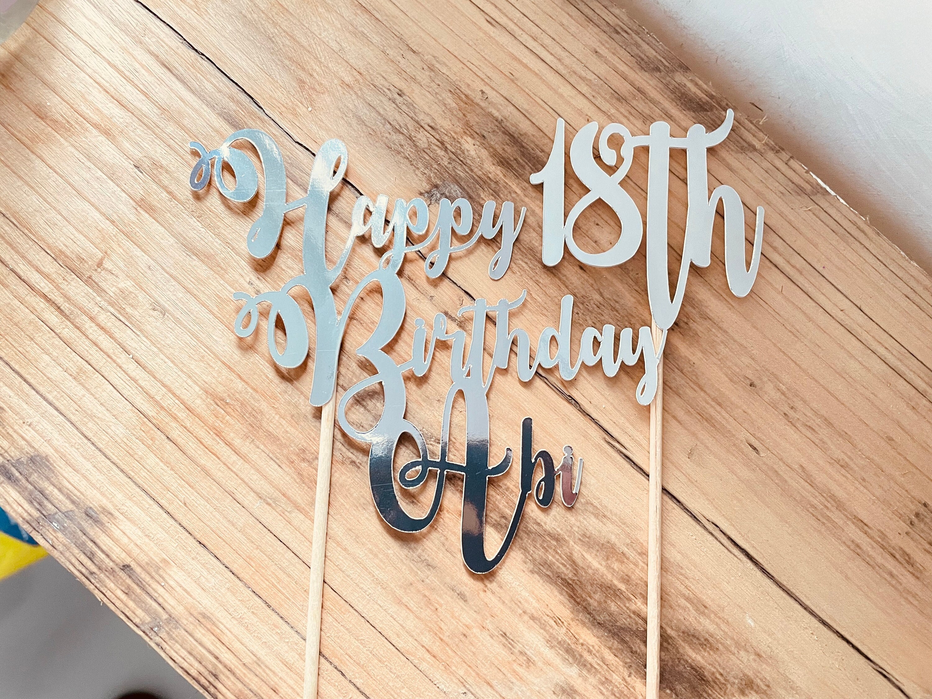 Personalised 18th Birthday Cake Topper, Happy Birthday Silver ...