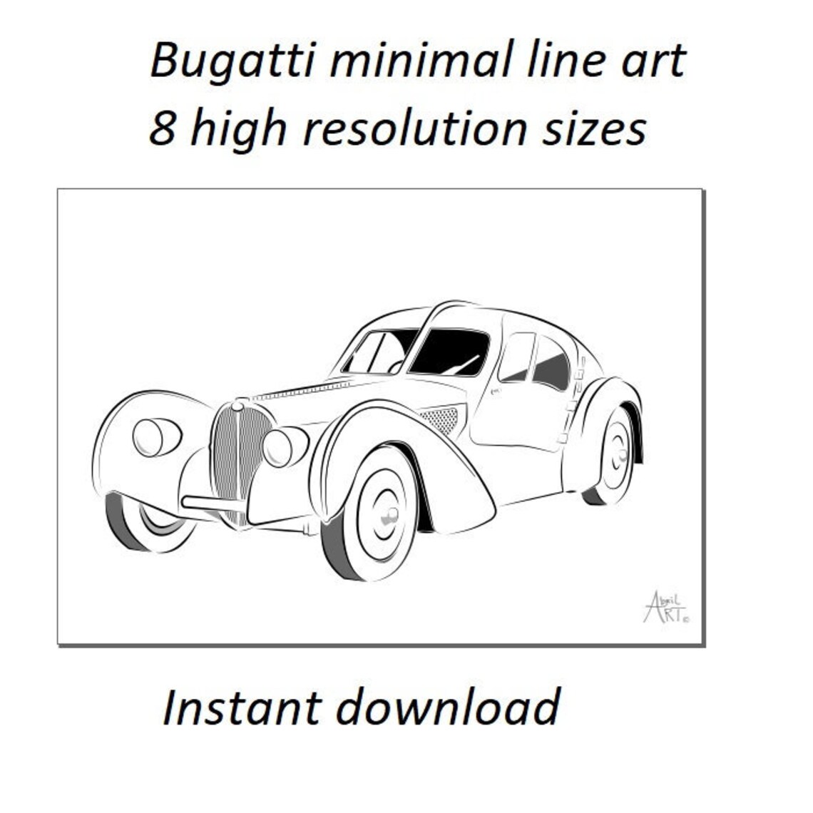 Antique Automobile 1938 Bugatti line art Minimal line art of | Etsy