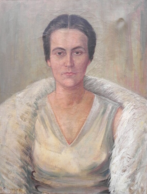 Oil Painting: Portrait Elegant Lady With Fur Portrait of | Etsy