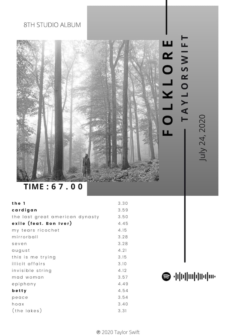 Taylor Swift Folklore Album Cover Poster - Etsy