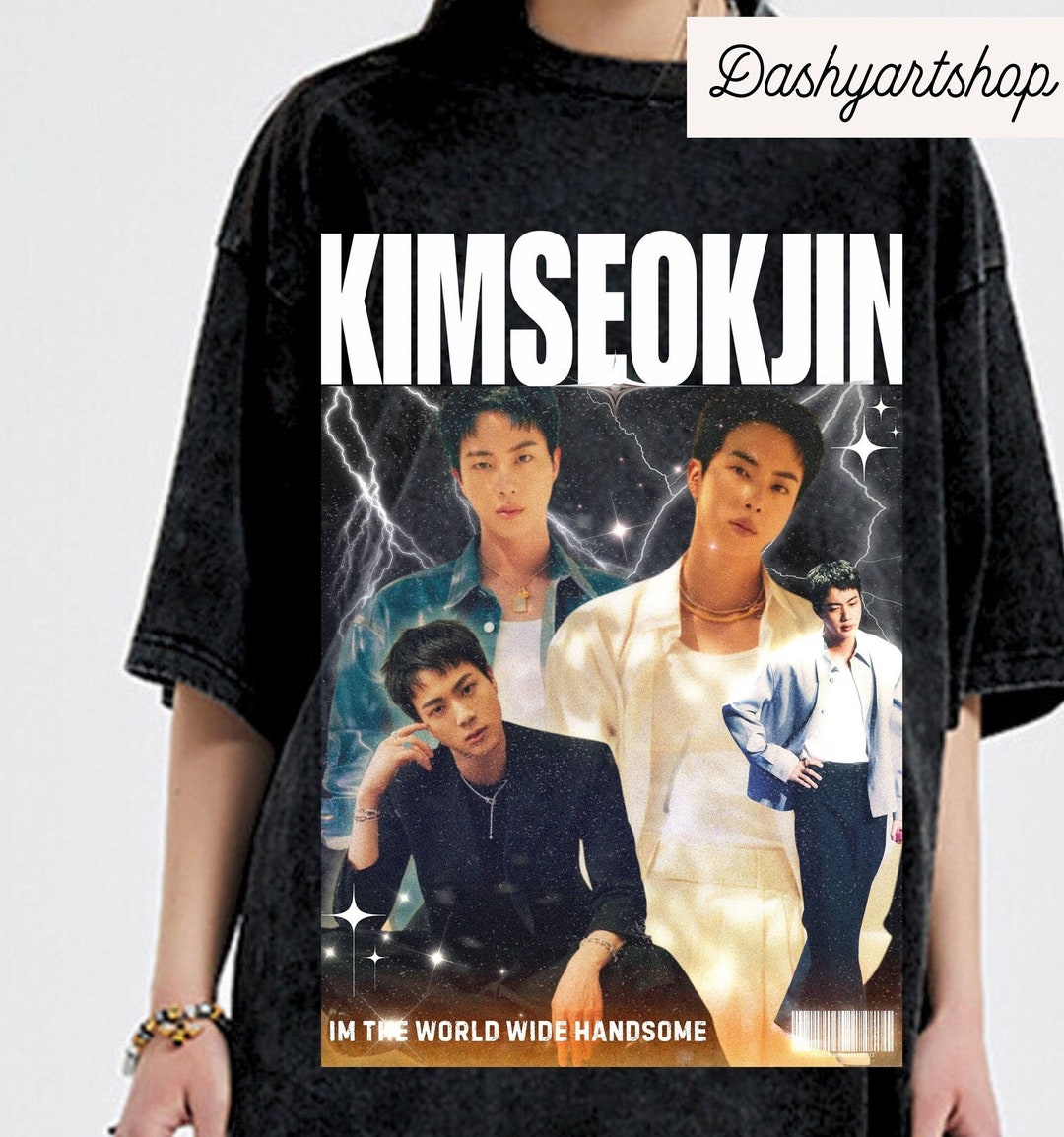 Bts Jin Vintgae 90s Oversized T-shirt Kim Seokjin Acid Wash Shirt Bts Kpop Jin T-shirt Bangtan ...