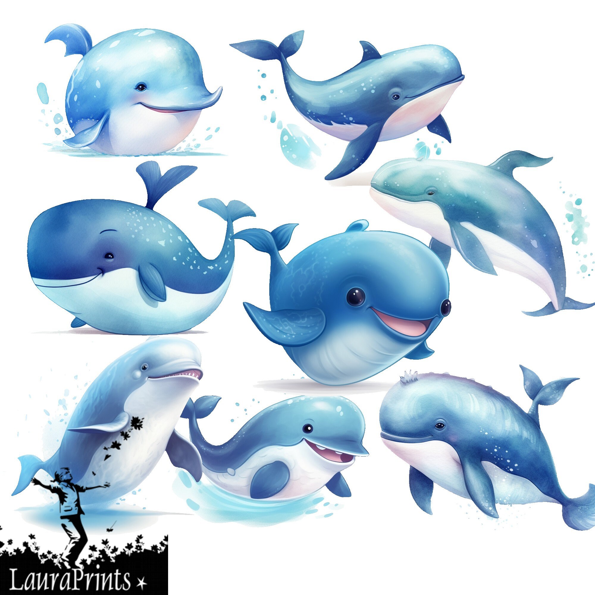 Cute Clipart Whale 8 Png, Clipart , Digital Download - Etsy