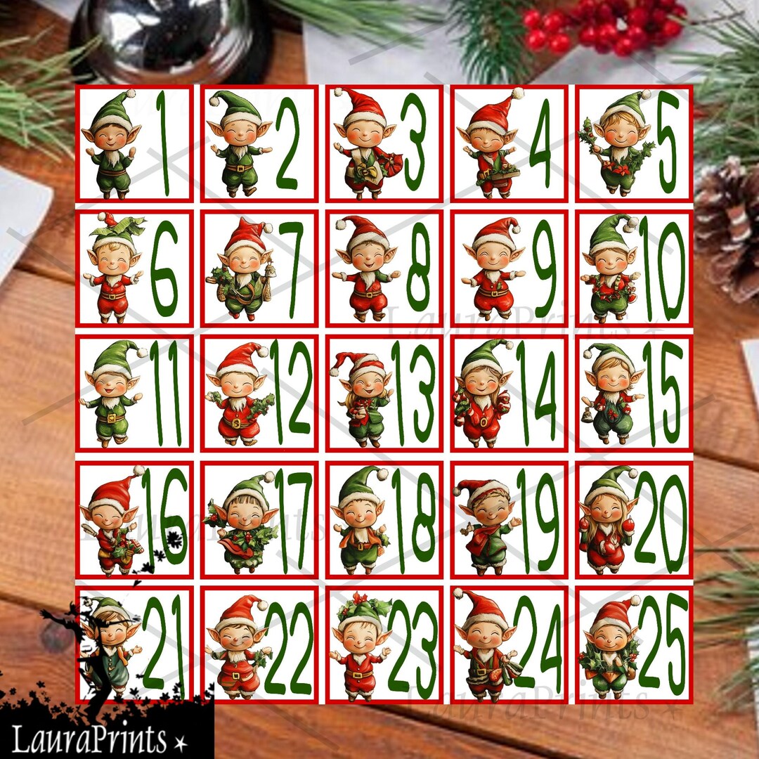 Printable Advent Calendar Tags Advent Elves Number Labels Kids ...