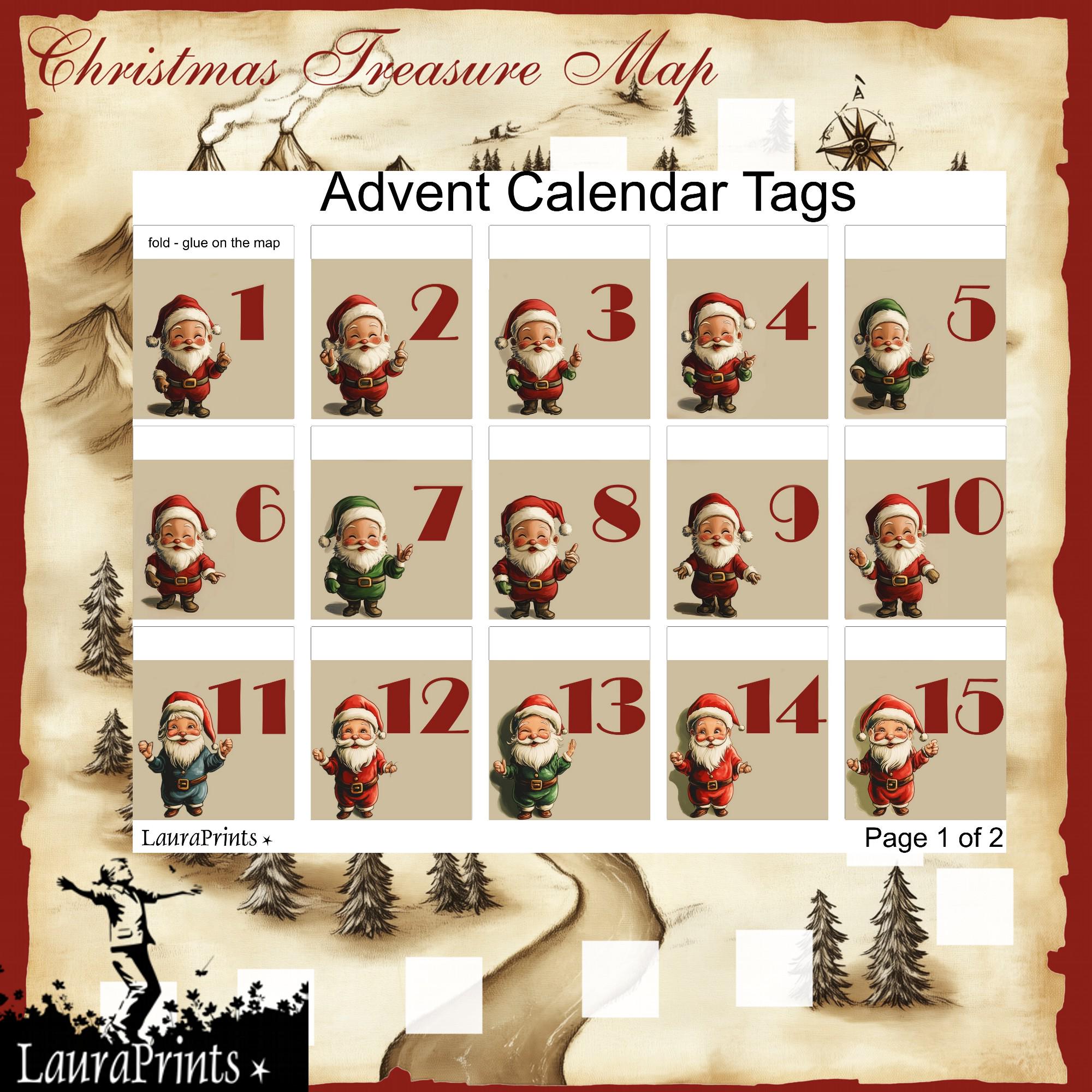 Printable Advent Calendar, Editable, Tags Advent Santa Number Labels ...