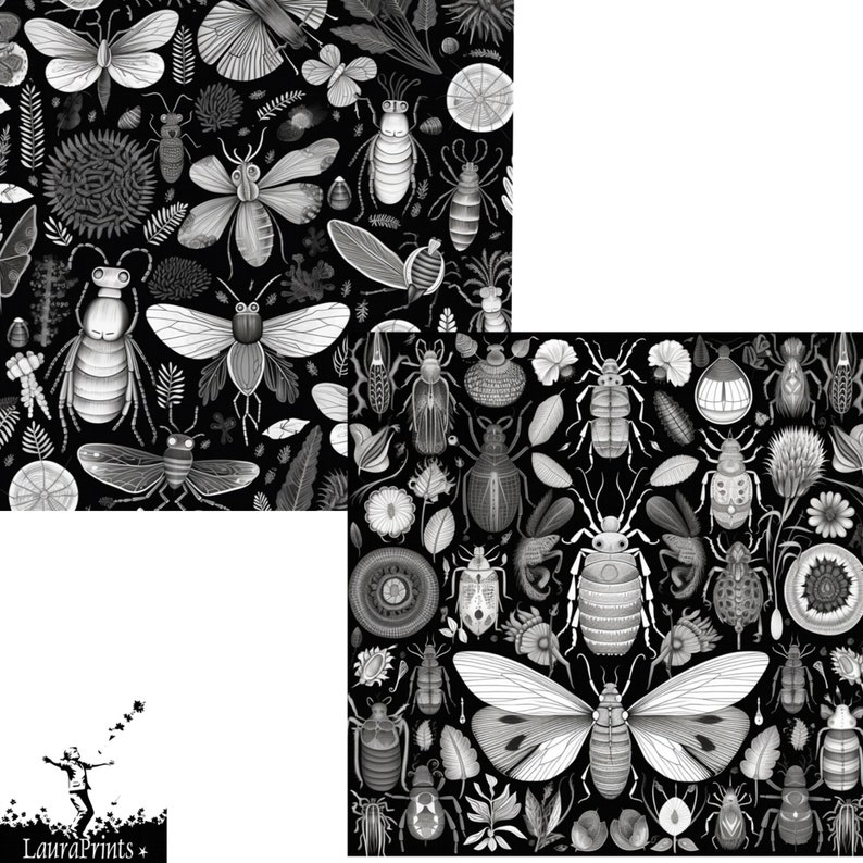 Garden Bugs Digital Black and White Papers, Digital Download - Etsy
