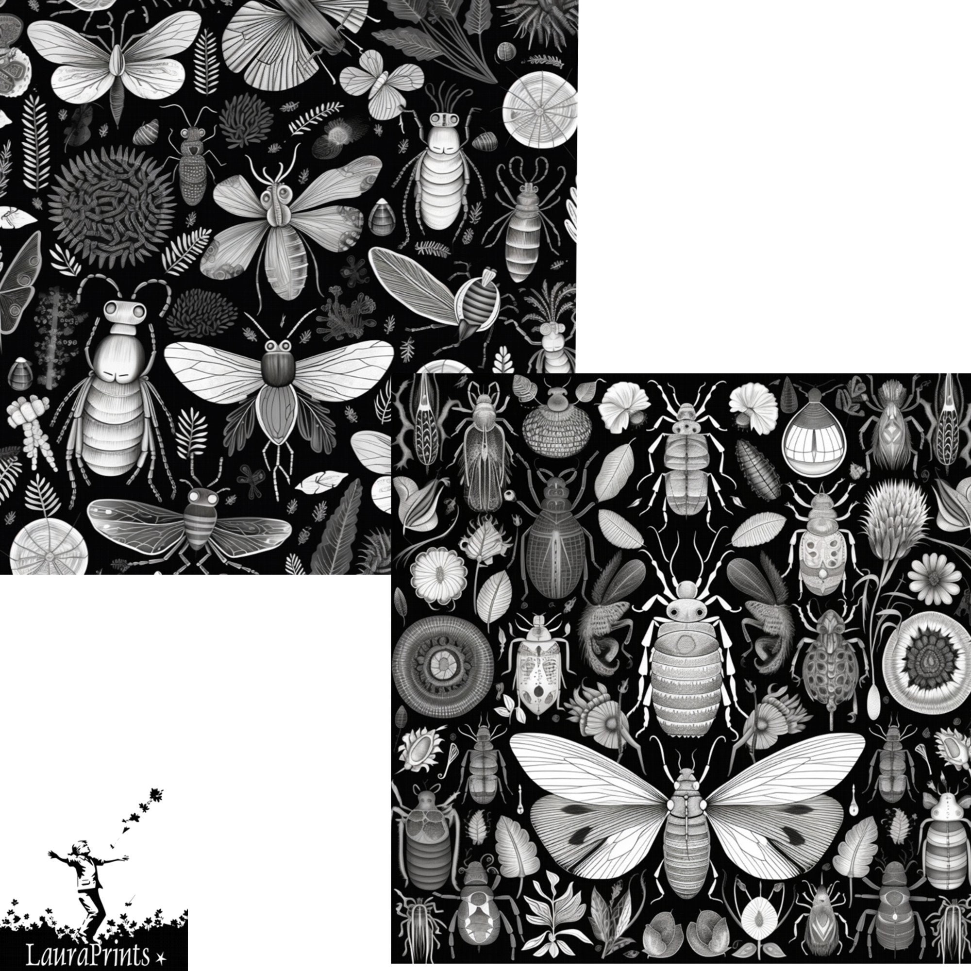 Garden Bugs Digital Black and White Papers, Digital Download - Etsy