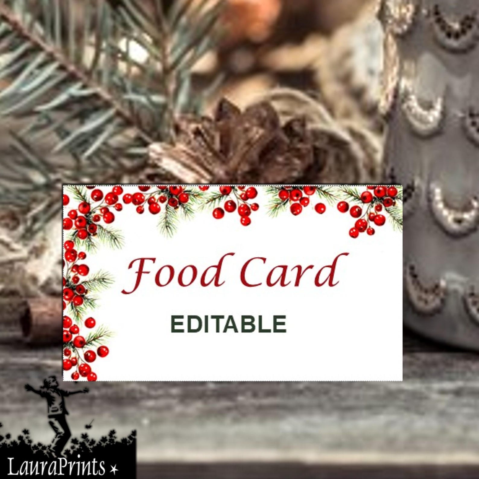 Christmas Buffet Card Template, Editable Food Label (digital Download ...