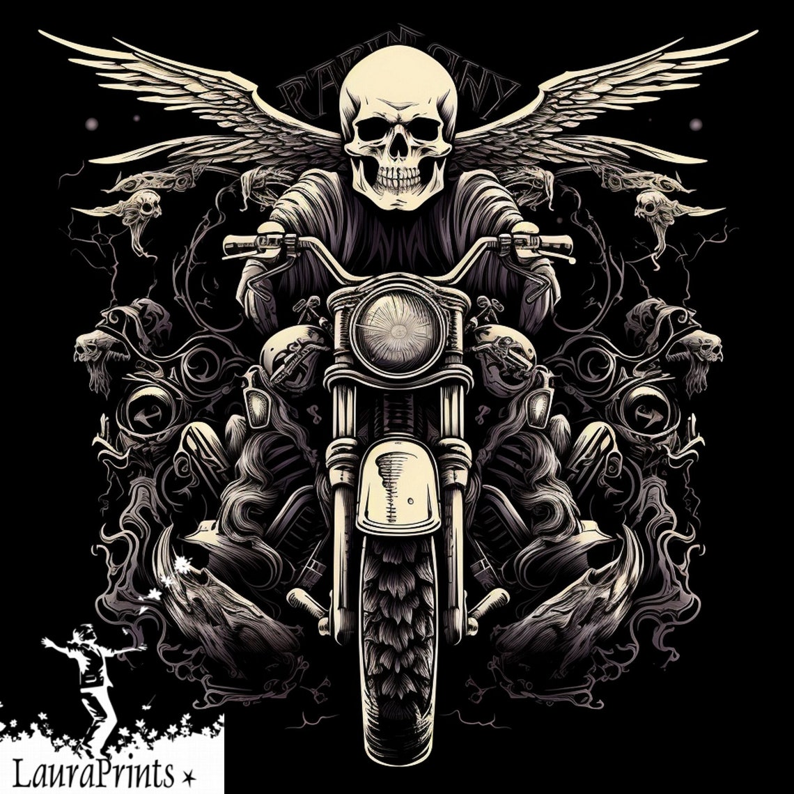 Skull Motorbike Art Print: Gothic Biker Poster (digital Download) - Etsy