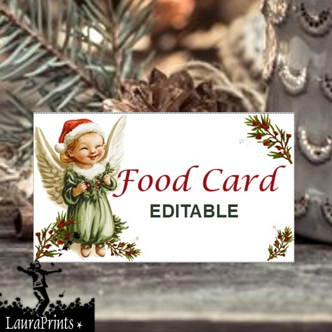 Modelo de cartão de buffet de Natal, rótulo de alimentos editável ...