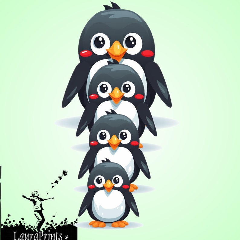 Cute 8 Penguin Png Clipart Digital Download - Etsy