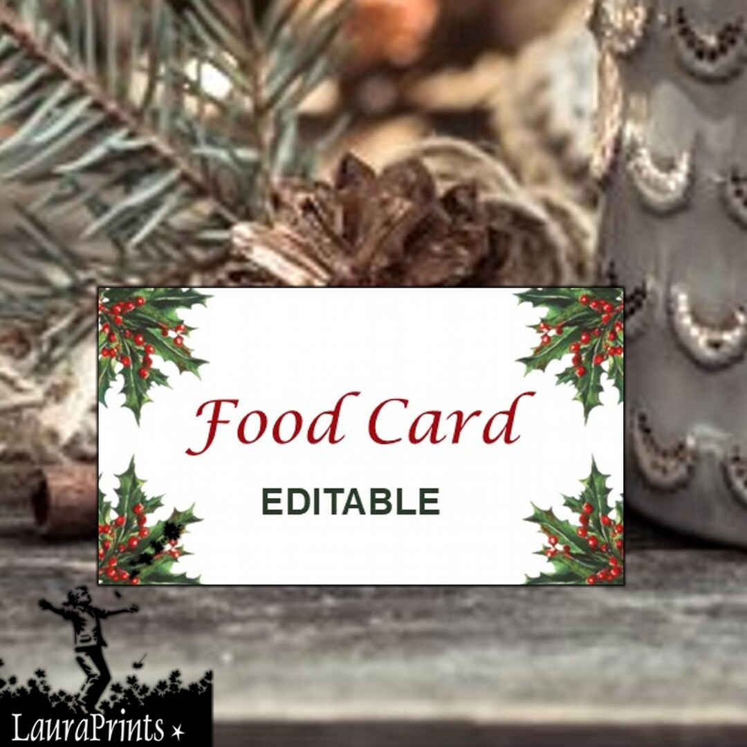 Christmas Food Label Template, Holiday Buffet Card, Editable (digital ...
