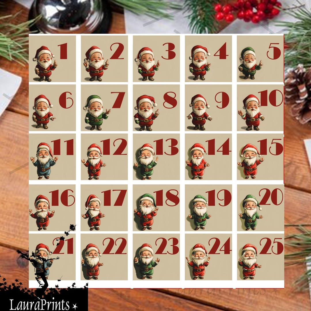 Printable Advent Calendar Tags Advent Santa Number Labels Kids ...