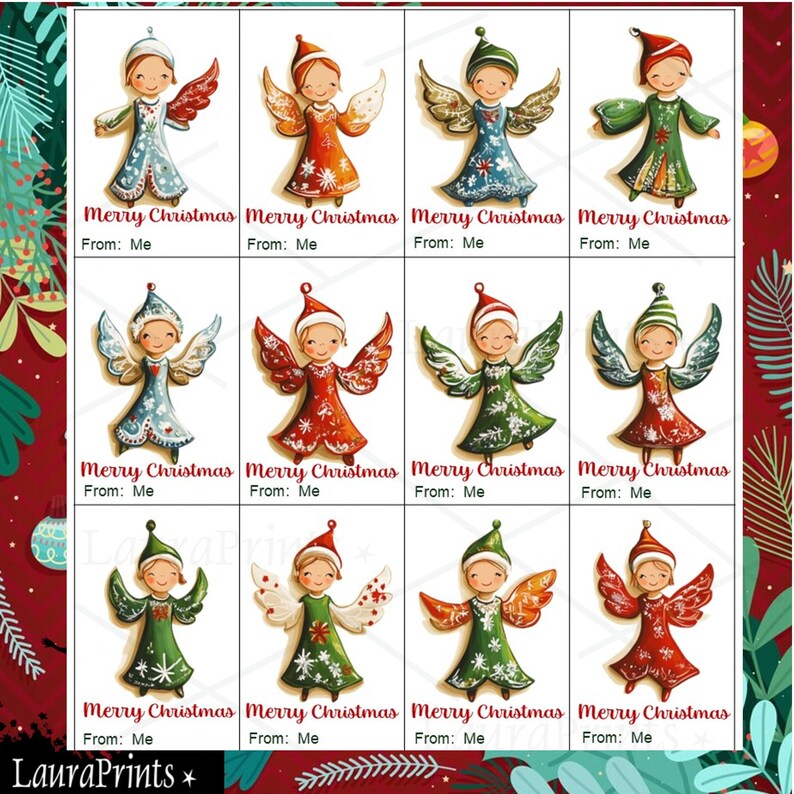Printable Christmas Angels Labels, Editable, Gift Labels Labels Kids ...