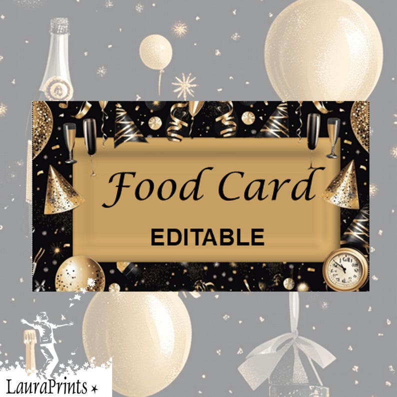 New Year's Eve Buffet Card Editable, Card Template, Table Place Card ...