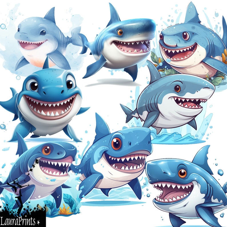 Cute Clipart Shark 8 Png, Clipart , Digital Download - Etsy