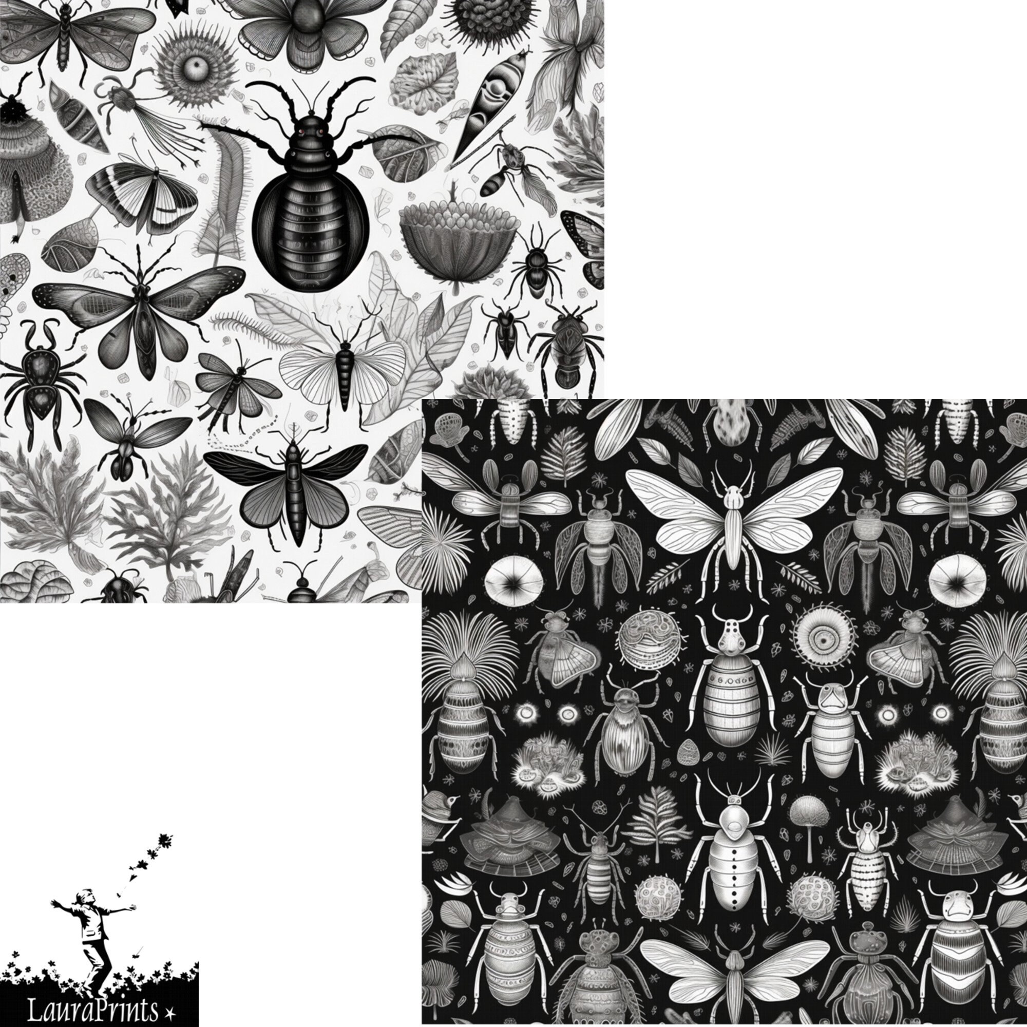 Garden Bugs Digital Black and White Papers, Digital Download - Etsy