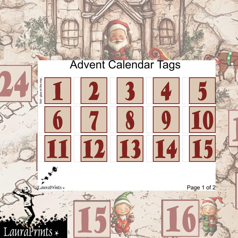 Editable Christmas Advent Calendar Treasure Map With Santa Tags ...