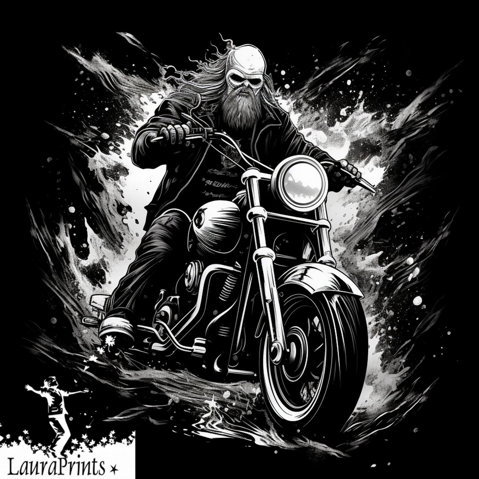 Skull Motorbike Art Print: Gothic Biker Poster (digital Download) - Etsy
