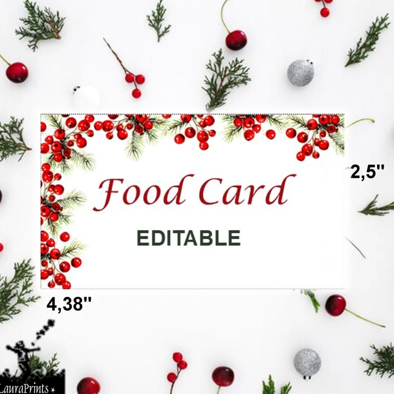 Christmas Buffet Card Template, Editable Food Label (digital Download ...