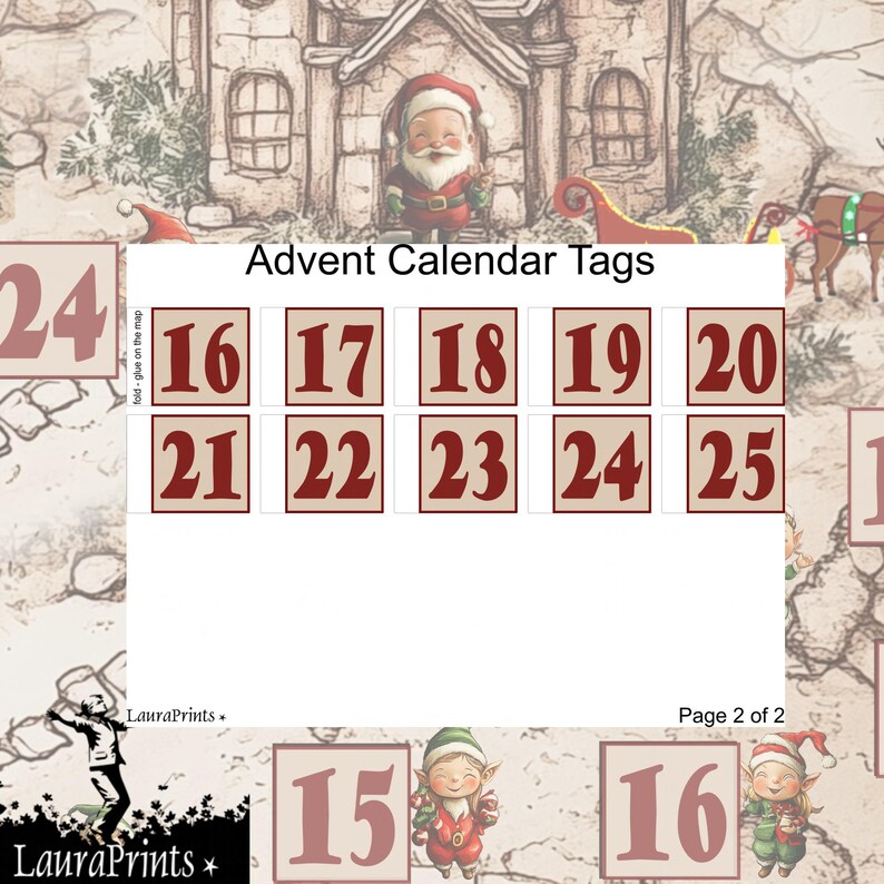 Editable Christmas Advent Calendar Treasure Map With Santa Tags ...