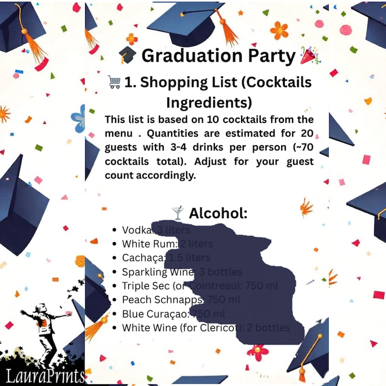 Graduation Party Planning Kit: Cocktail Recipes, Labels, Checklist (PDF ...